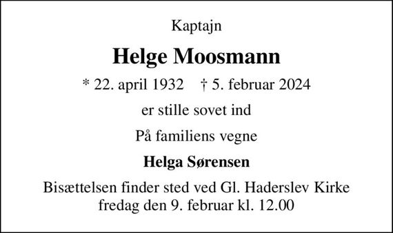 Helge Moosmann | Dødsannoncer i Danmark