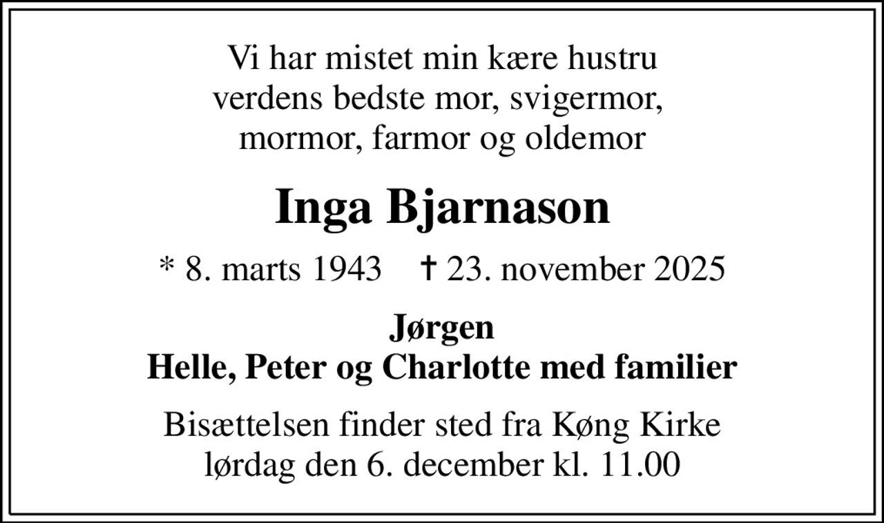 Inga Elisabeth Sofie Bjarnason | Danmarks største medie for mindesider ...