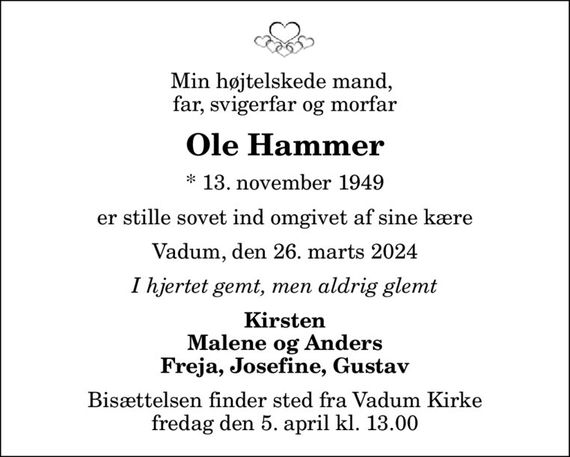 Ole Hammer | Dødsannoncer i Danmark