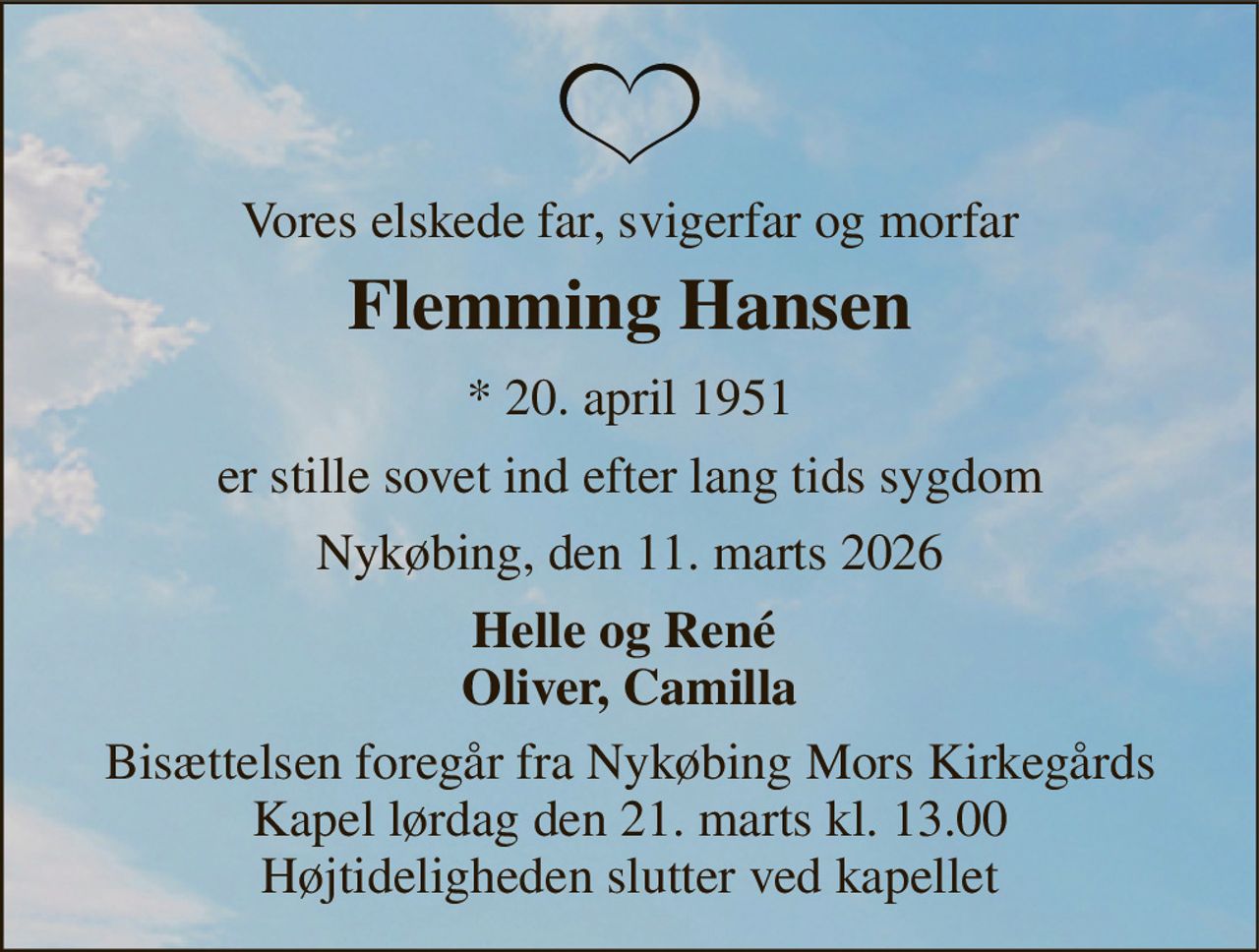 Flemming Hansen | Danmarks største medie for mindesider og dødsannoncer