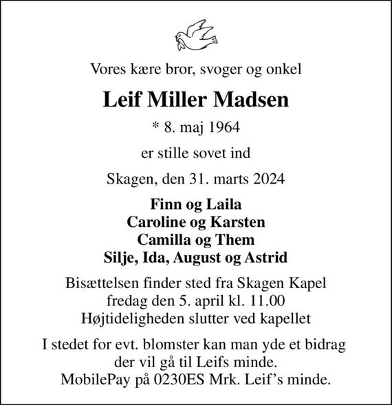 Leif Miller Madsen | Dødsannoncer i Danmark