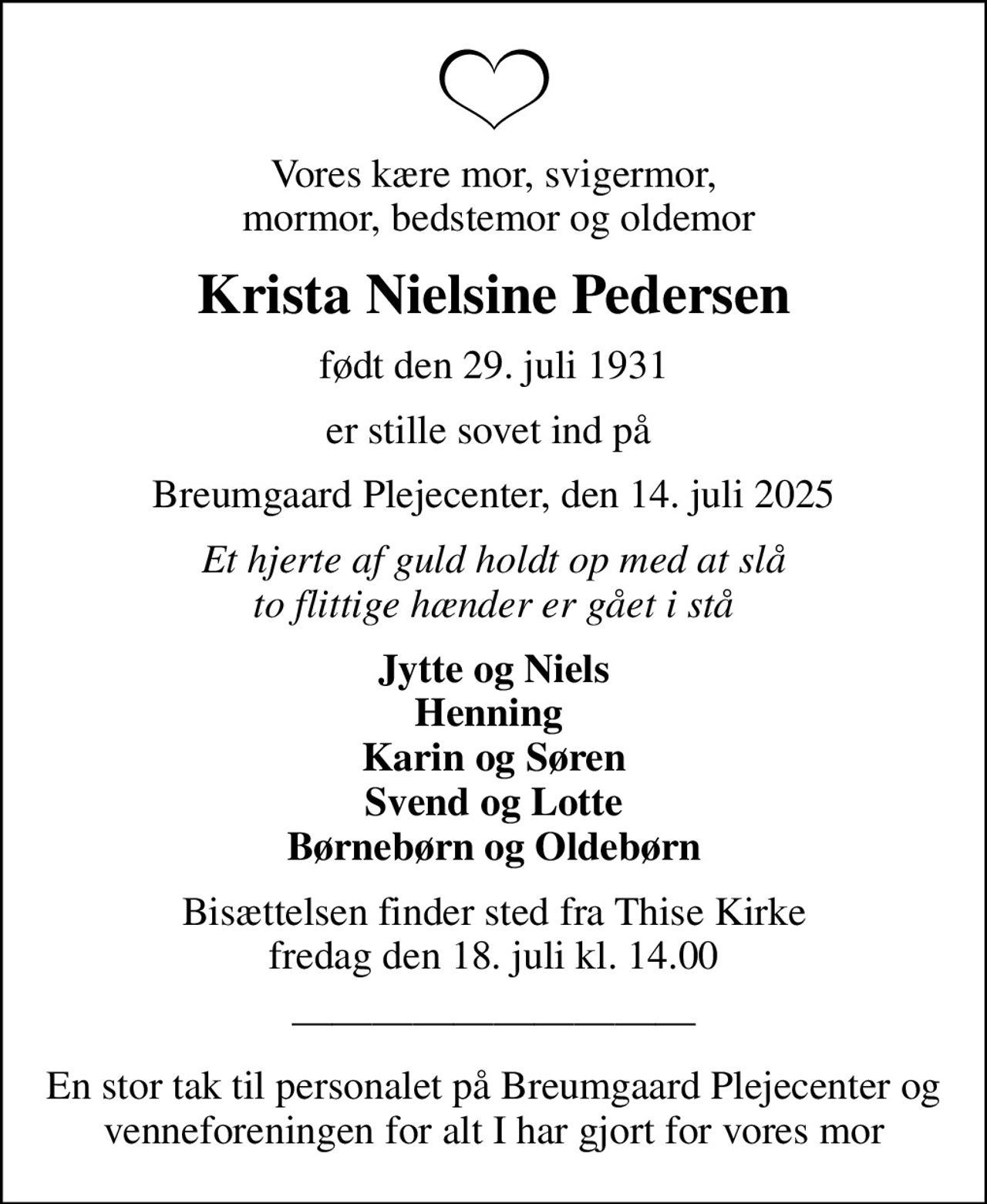 Krista Nielsine Pedersen | Danmarks største medie for mindesider og ...