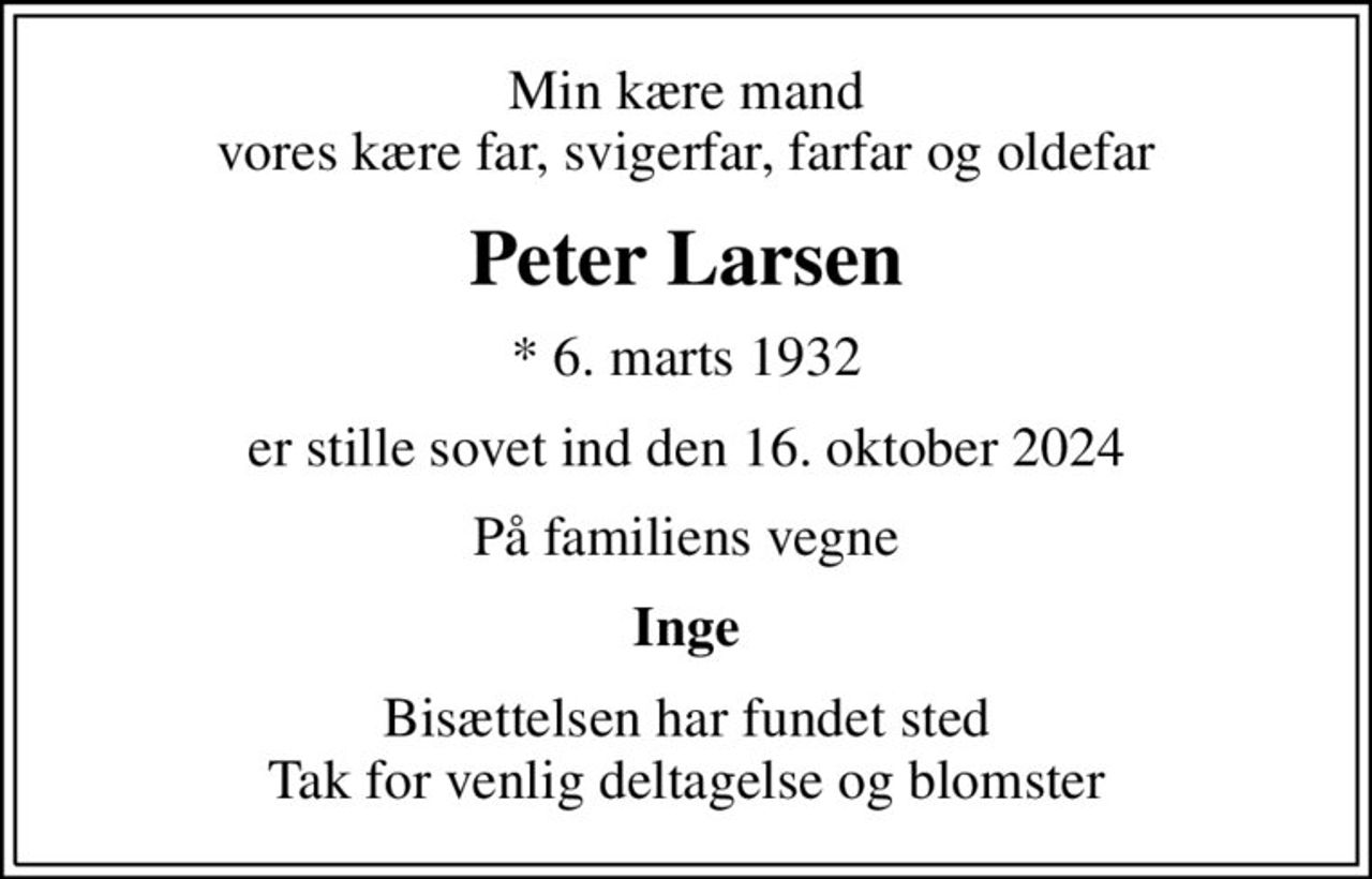 Peter Mogens Larsen | Danmarks største medie for mindesider og dødsannoncer