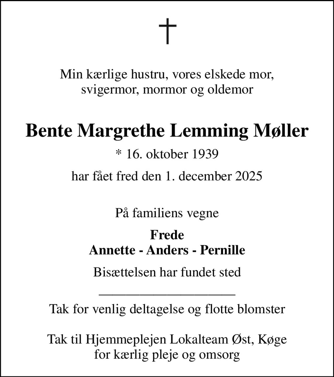 Bente Margrethe Lemming Møller | Danmarks største medie for mindesider ...