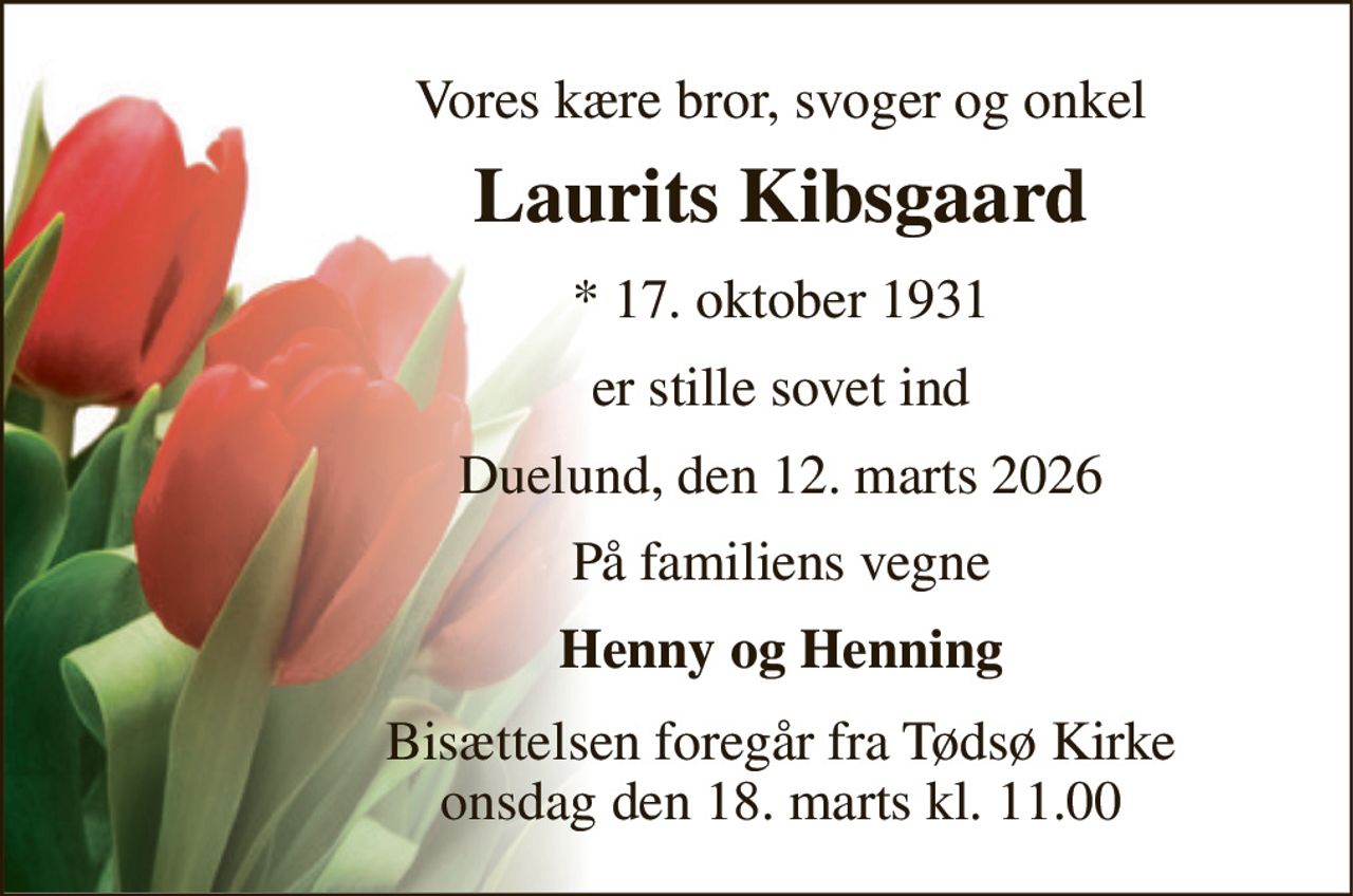 Laurits Kibsgaard Andersen | Danmarks største medie for mindesider og ...
