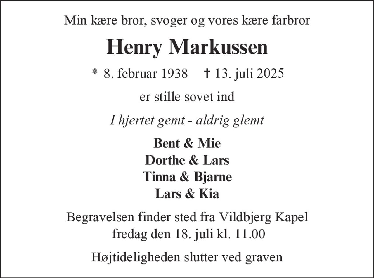 Henry Markussen | Dødsannoncer i Danmark