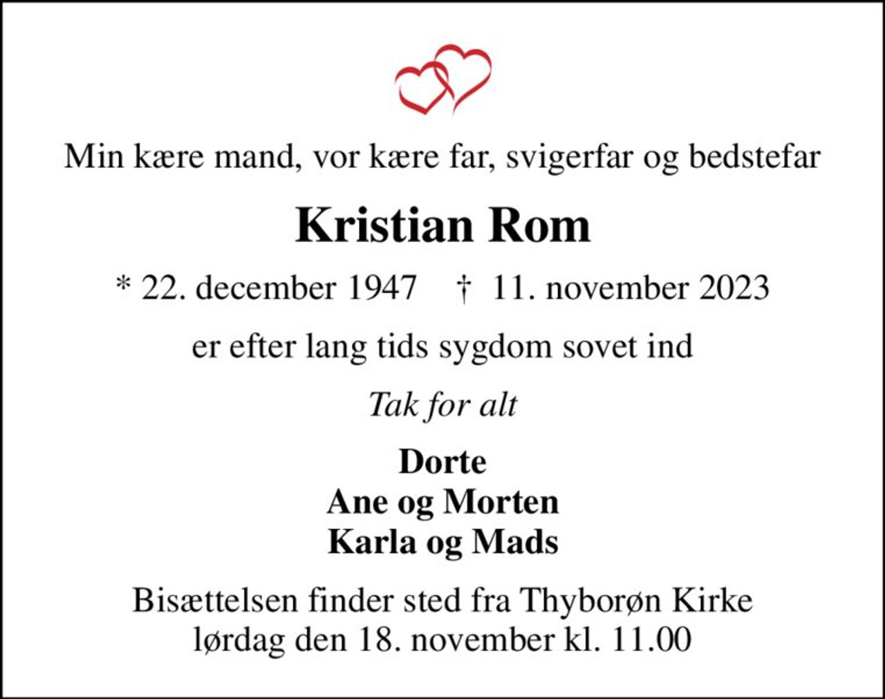 Kristian Rom | Dødsannoncer i Danmark