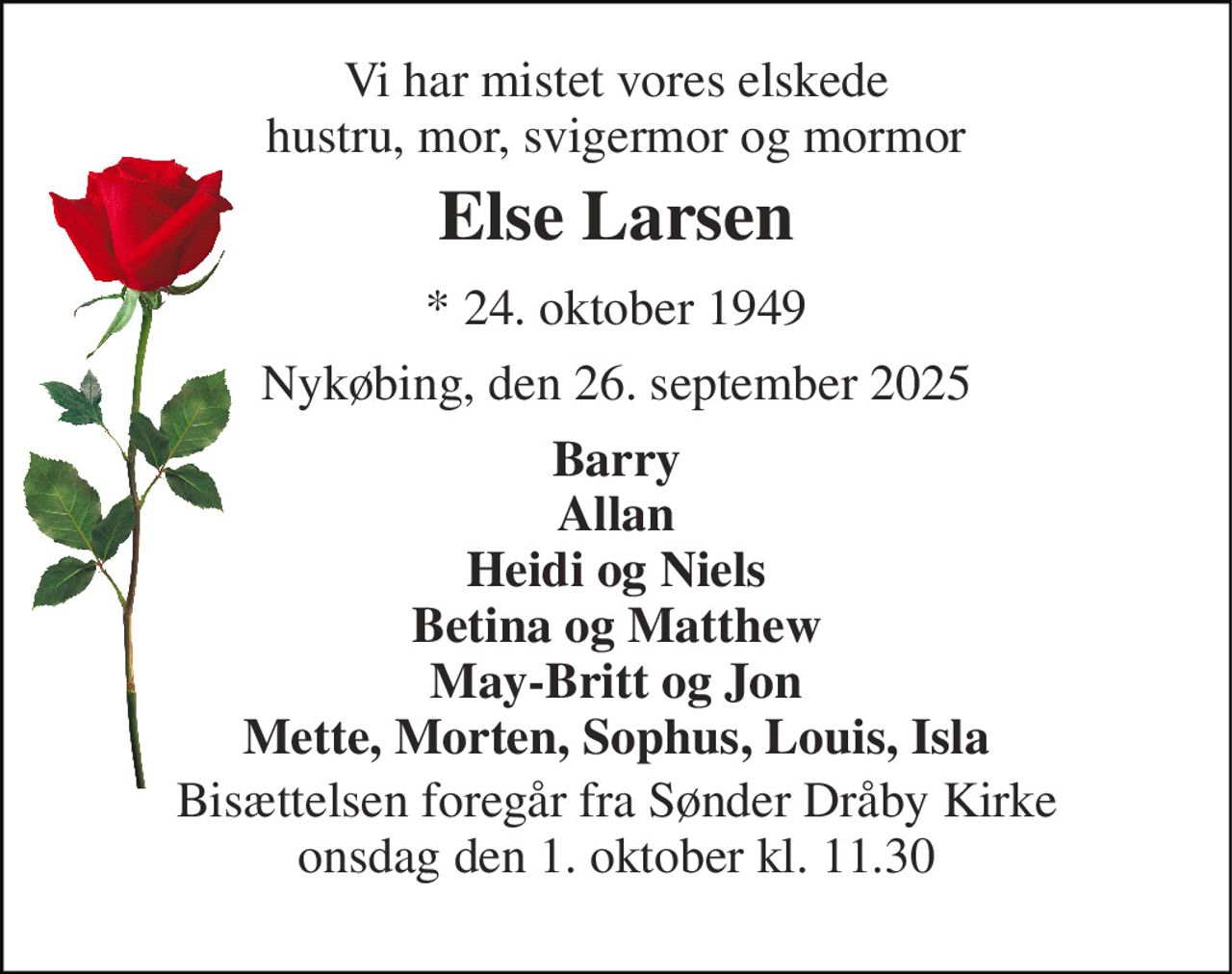 Else Larsen | Dødsannoncer i Danmark