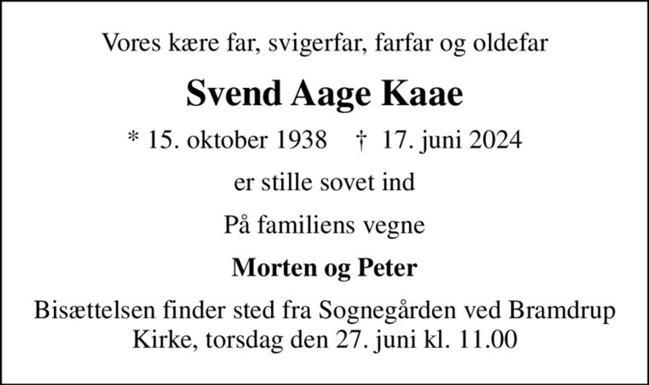 Svend Aage Kaae | Danmarks største medie for mindesider og dødsannoncer