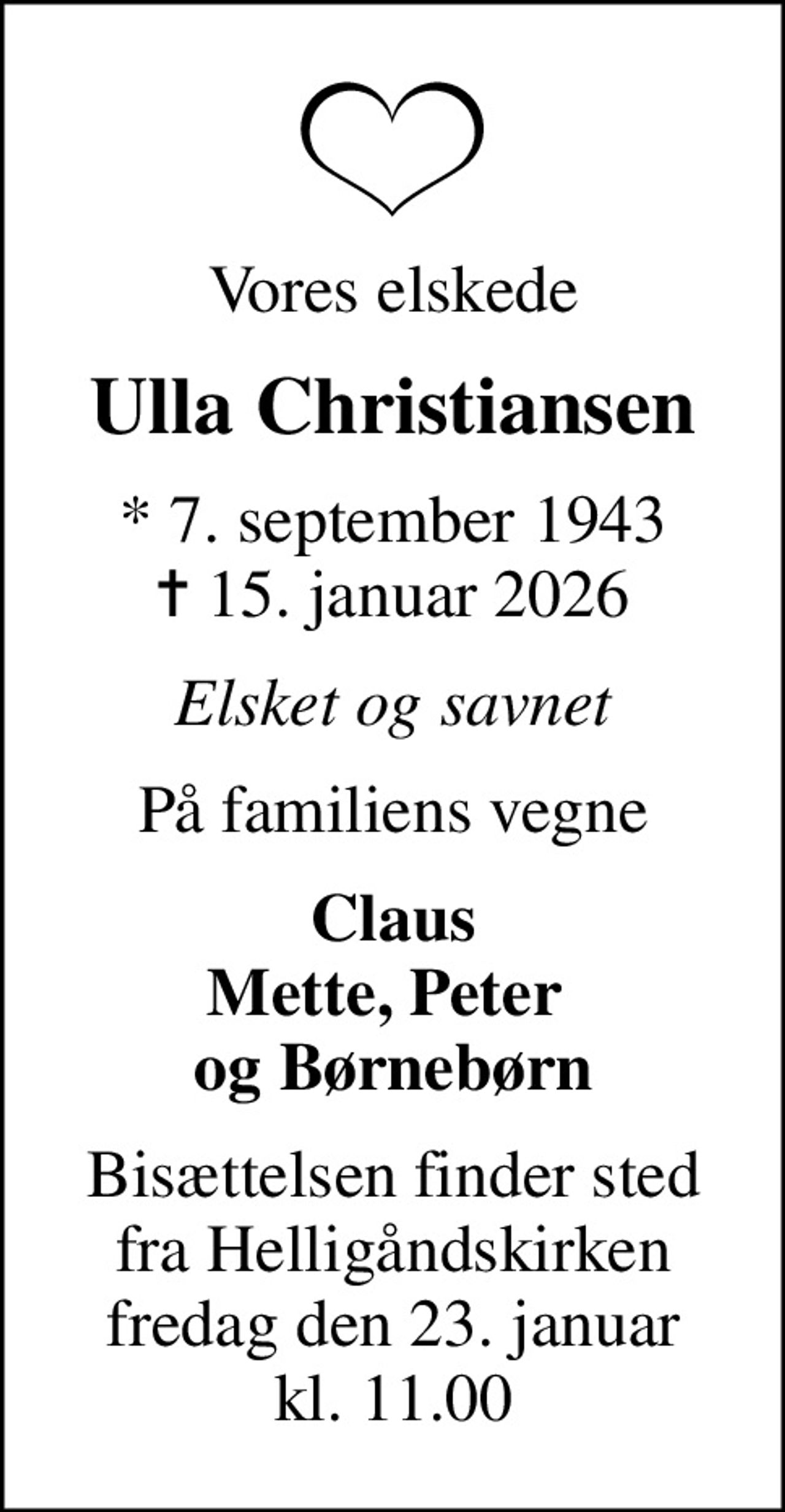 Ulla Christiansen | Danmarks største medie for mindesider og dødsannoncer