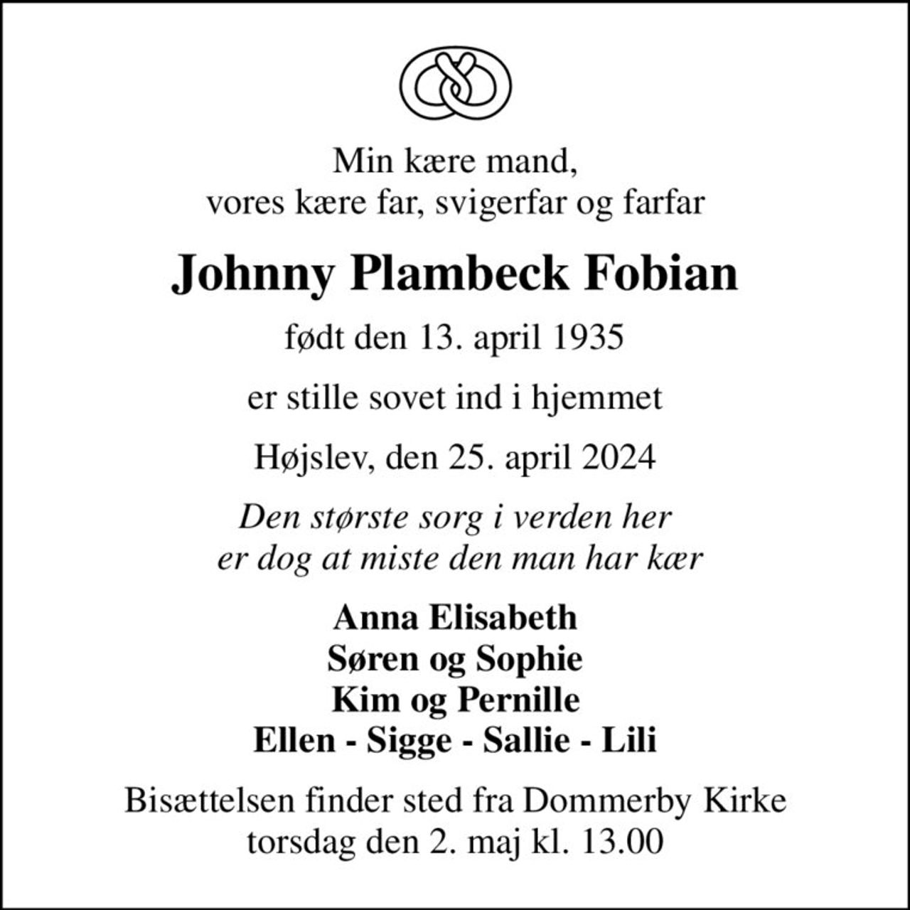 Johnny Plambeck Fobian | Dødsannoncer i Danmark