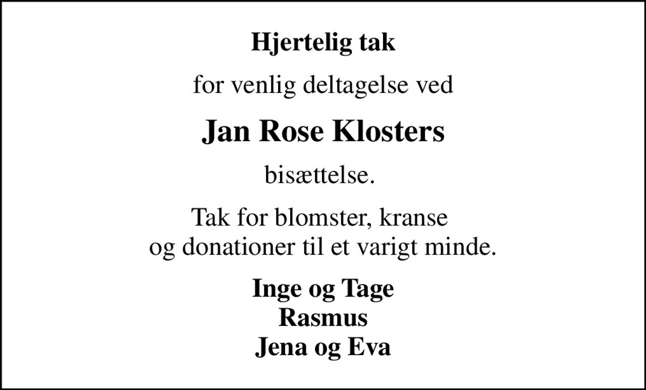 Jan Rose Kloster | Danmarks største medie for mindesider og dødsannoncer