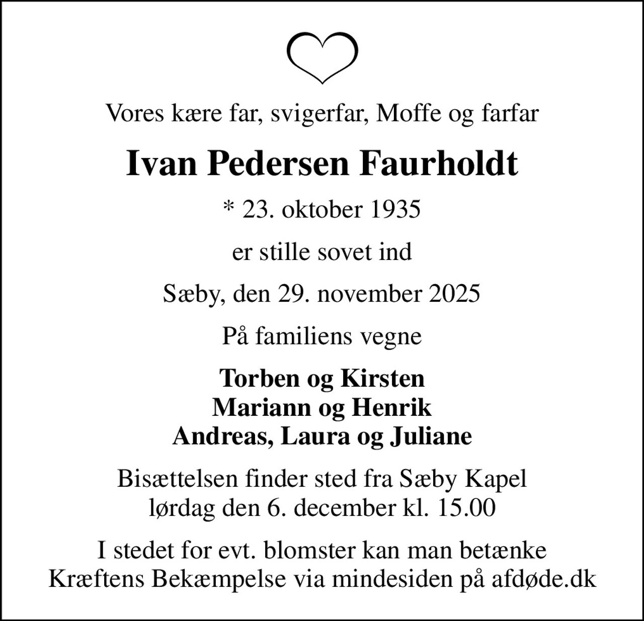 Ivan Pedersen Faurholdt | Danmarks største medie for mindesider og dødsannoncer