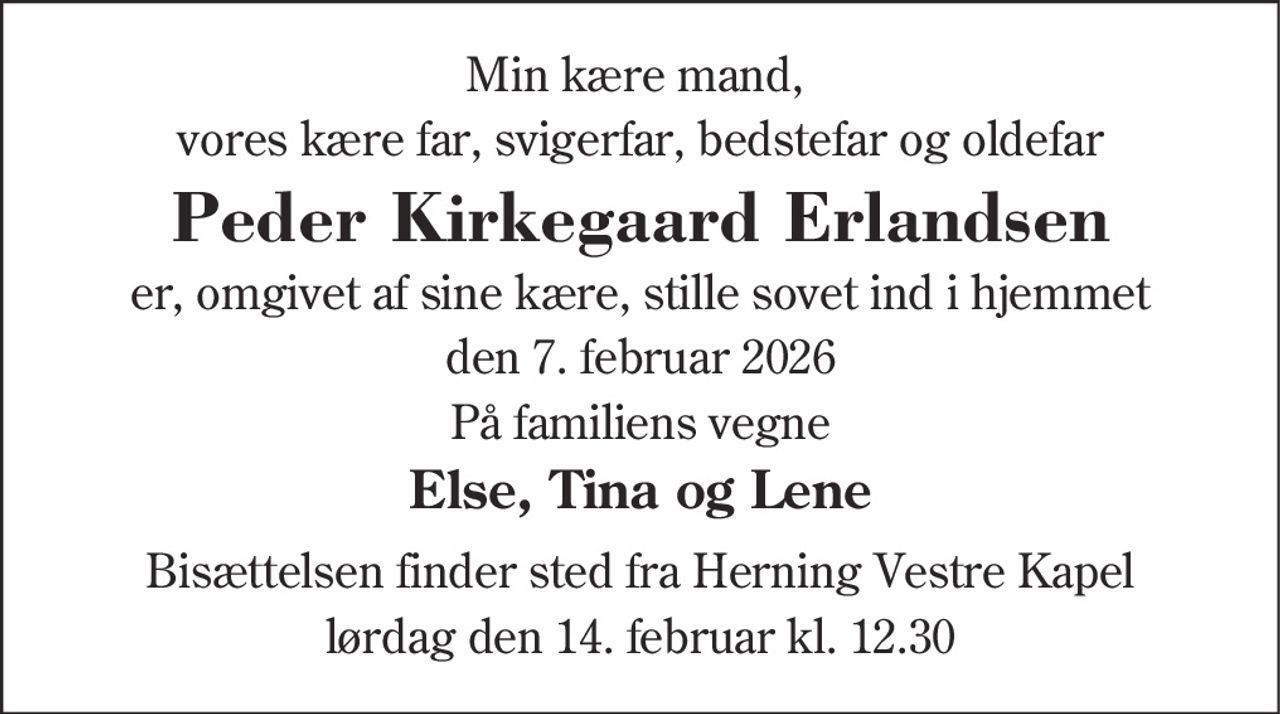 Peder Kirkegaard Erlandsen | Danmarks største medie for mindesider og ...