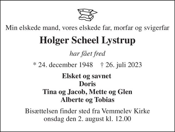 Holger Scheel Lystrup | Dødsannoncer i Danmark