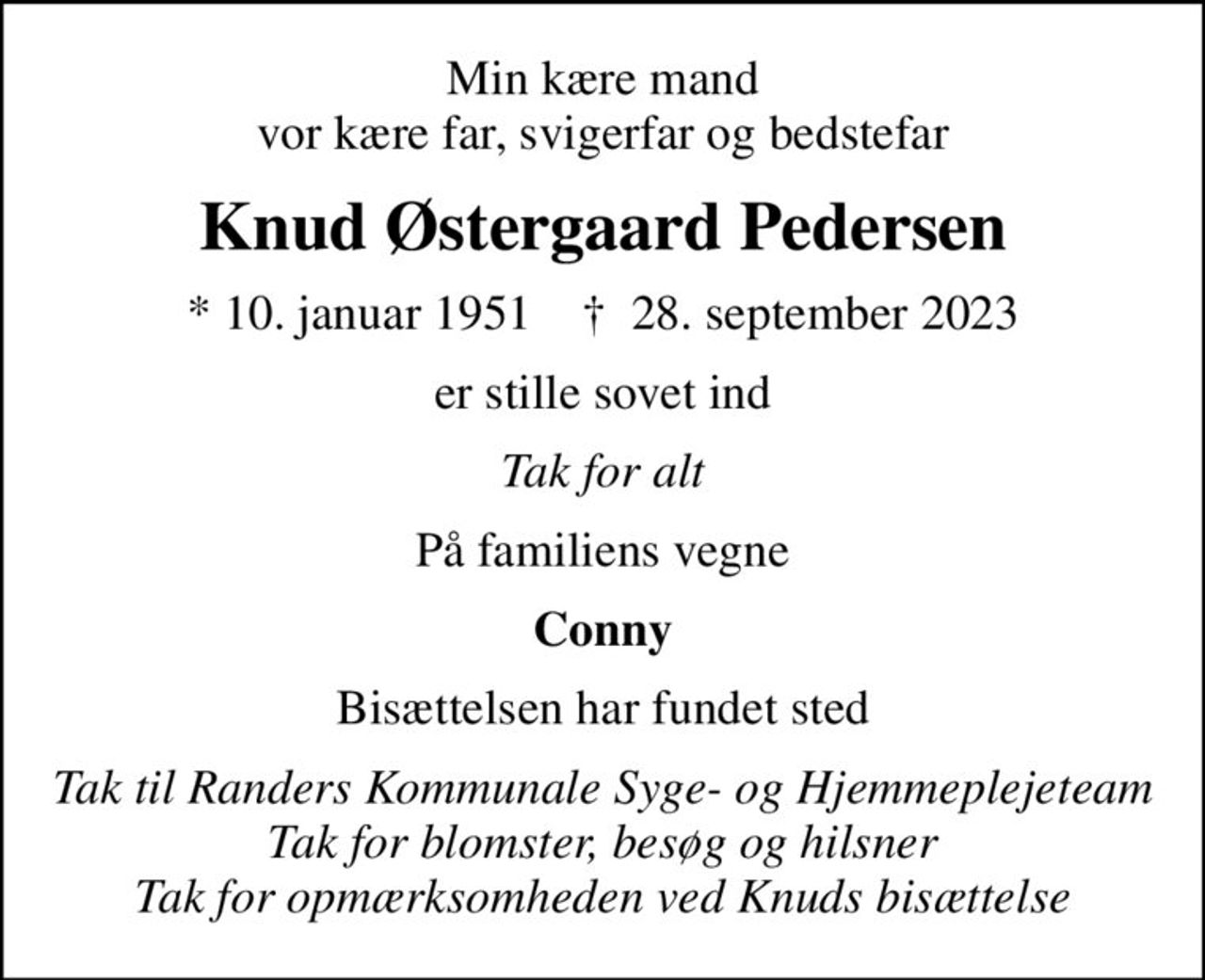 Knud Østergaard Pedersen | Dødsannoncer i Danmark