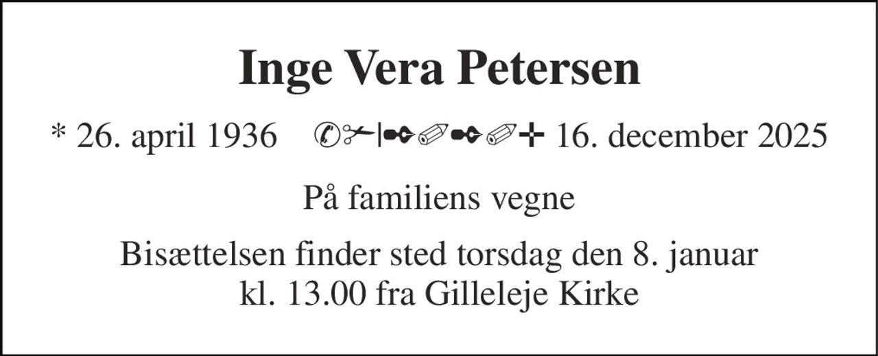 Inge Vera Petersen | Danmarks største medie for mindesider og dødsannoncer