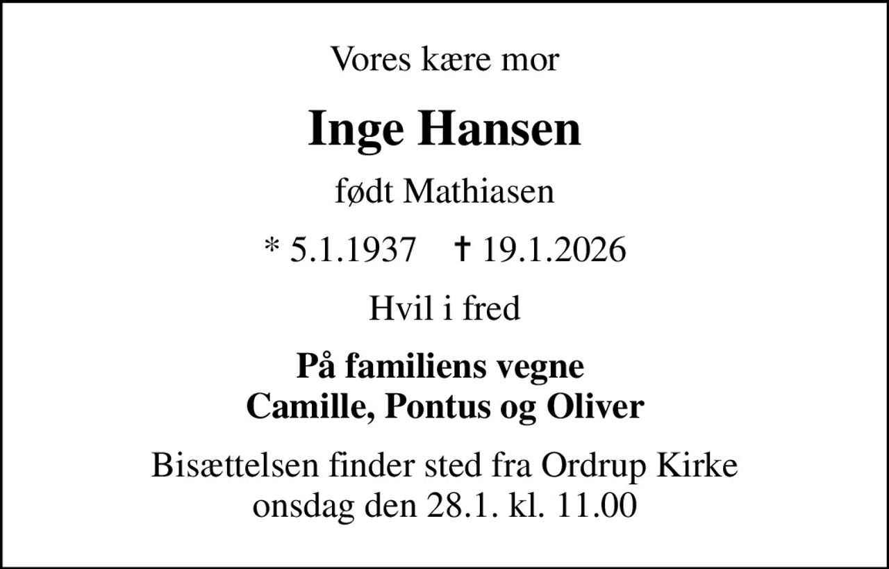 Inge Hansen | Danmarks største medie for mindesider og dødsannoncer