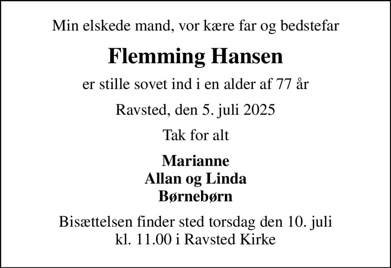 Flemming Hansen | Danmarks største medie for mindesider og dødsannoncer