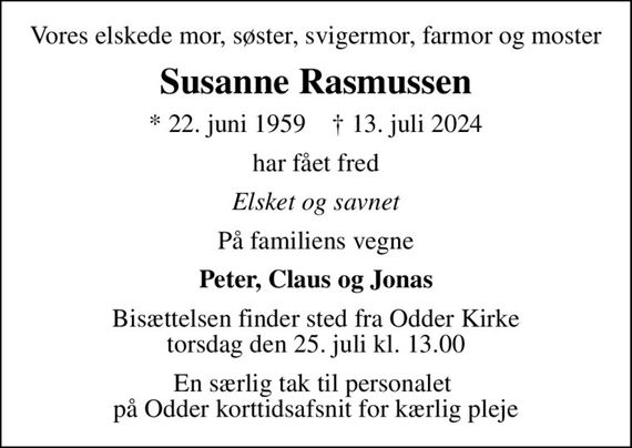 Susanne Rasmussen | Dødsannoncer i Danmark