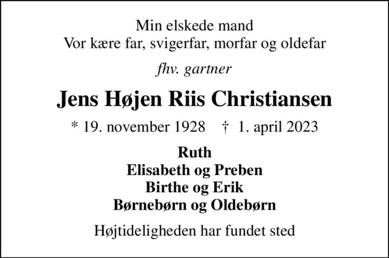 Jens Højen Riis Christiansen | Dødsannoncer i Danmark
