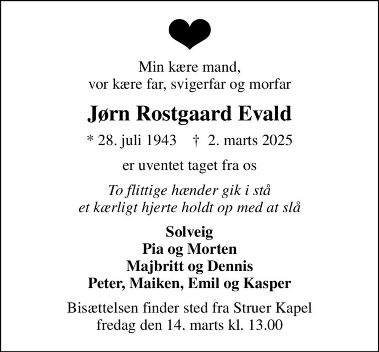 Jørn Rostgaard Evald | Dødsannoncer i Danmark