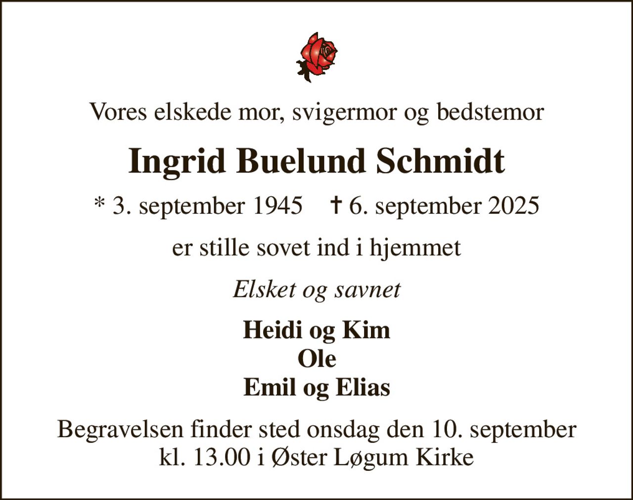 Ingrid Buelund Schmidt | Dødsannoncer i Danmark