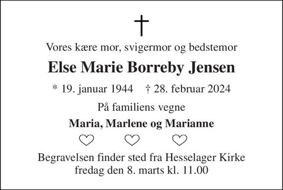 Else Marie Borreby Jensen | Dødsannoncer i Danmark