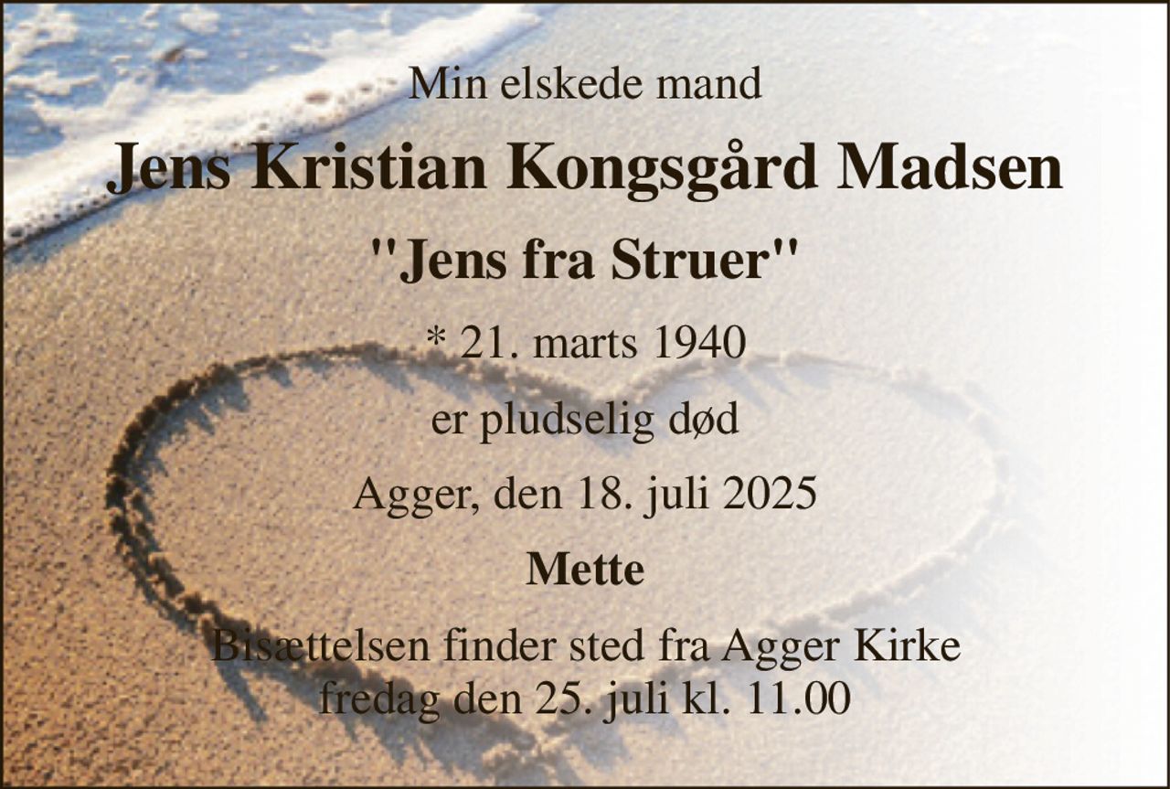 Jens Kristian Kongsgård Madsen | Dødsannoncer i Danmark