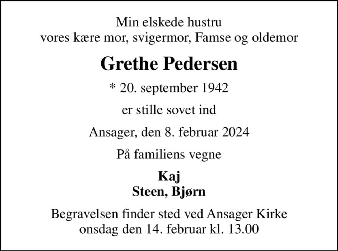 Grethe Pedersen | Danmarks største medie for mindesider og dødsannoncer