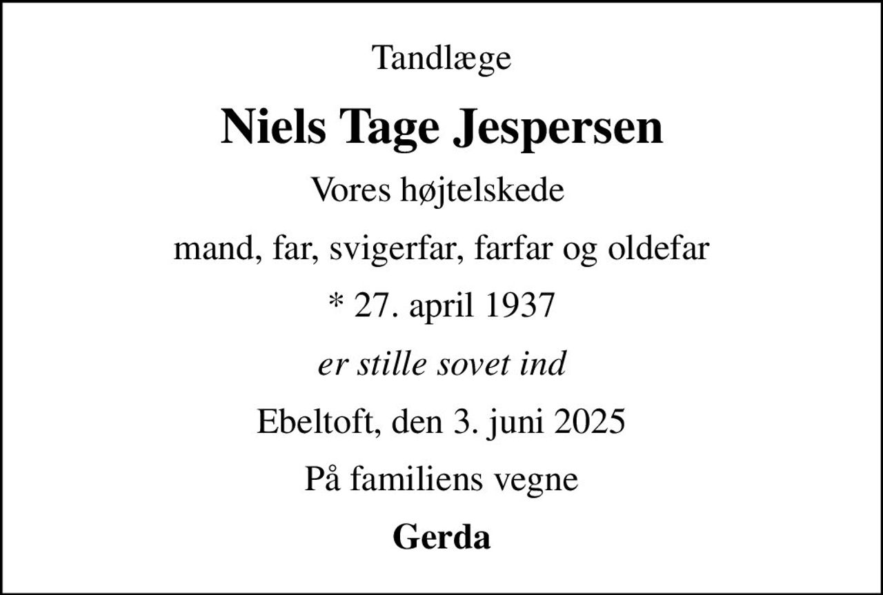 Niels Tage Jespersen | Dødsannoncer i Danmark