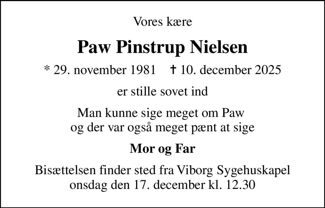 Paw Pinstrup Nielsen | Danmarks største medie for mindesider og ...