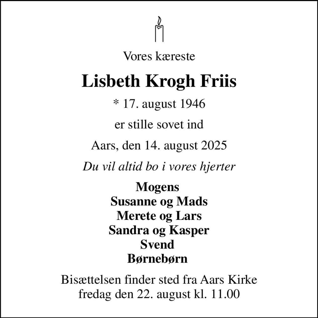 Lisbeth Krogh Friis | Dødsannoncer i Danmark