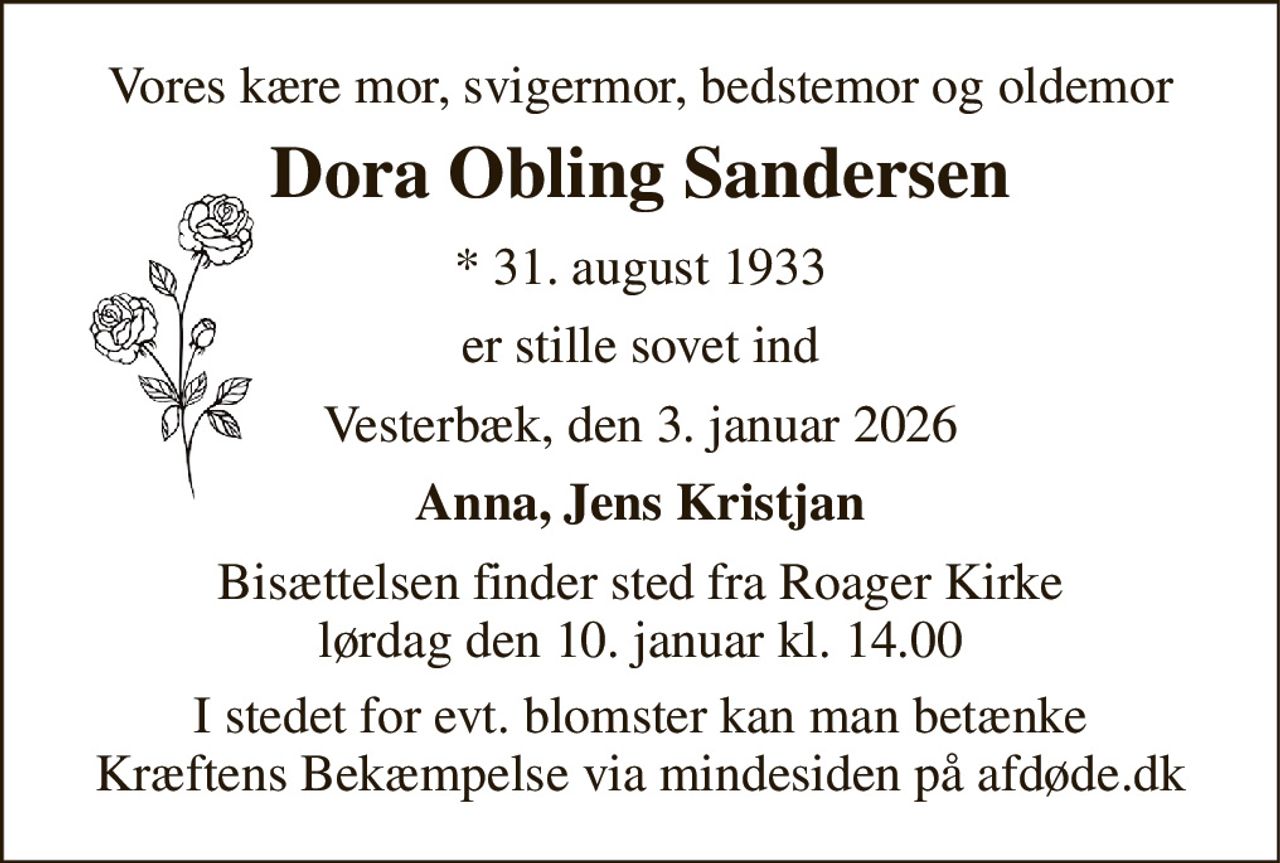 Dora Obling Sandersen | Danmarks største medie for mindesider og ...