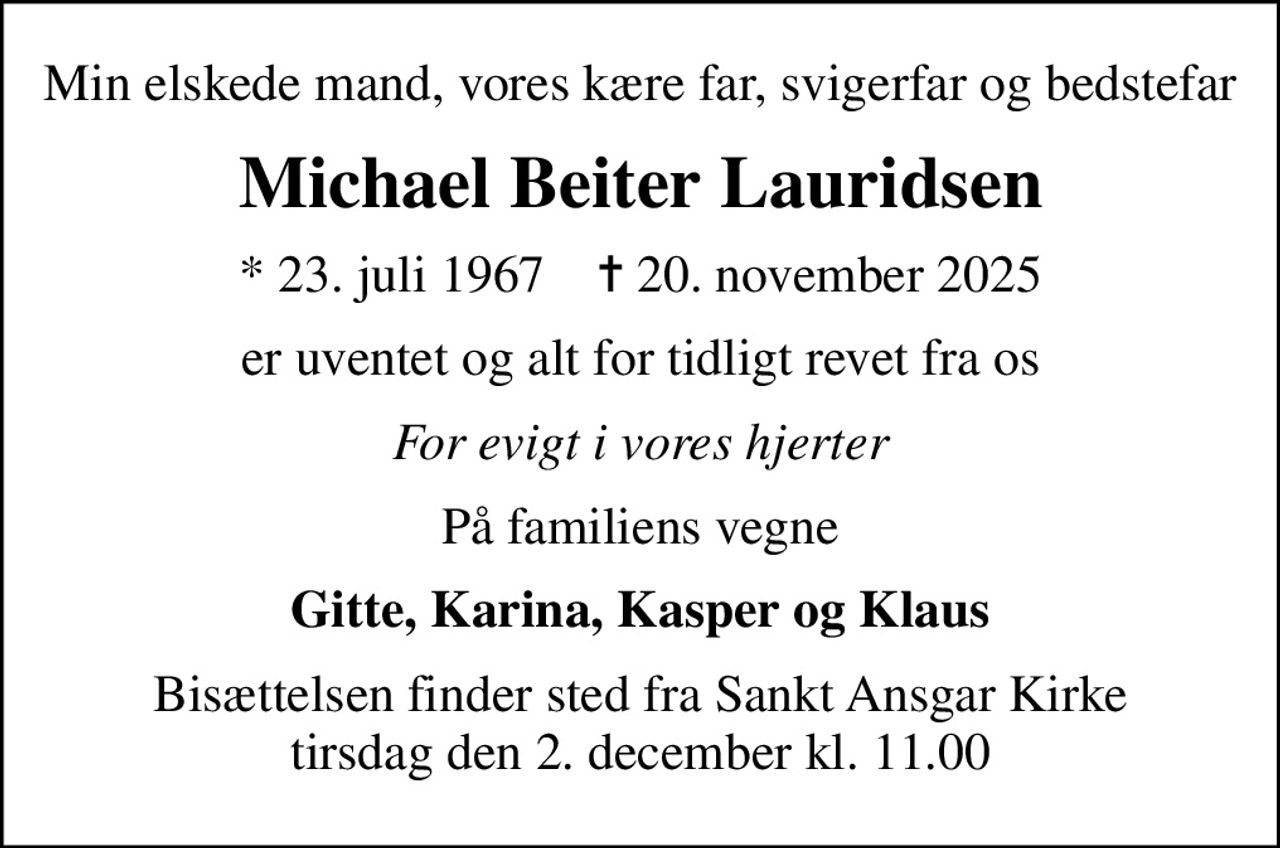 Michael Beiter Lauridsen | Danmarks største medie for mindesider og ...
