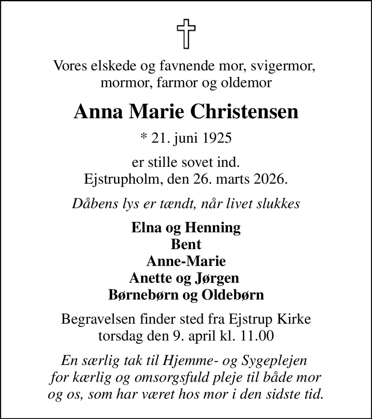 Anna Marie Christensen | Danmarks største medie for mindesider og ...
