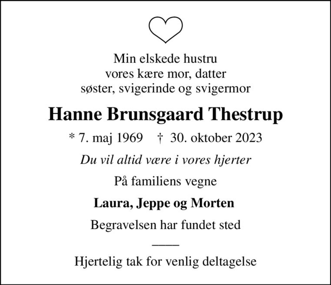 Hanne Brunsgaard Thestrup | Danmarks største medie for mindesider og ...