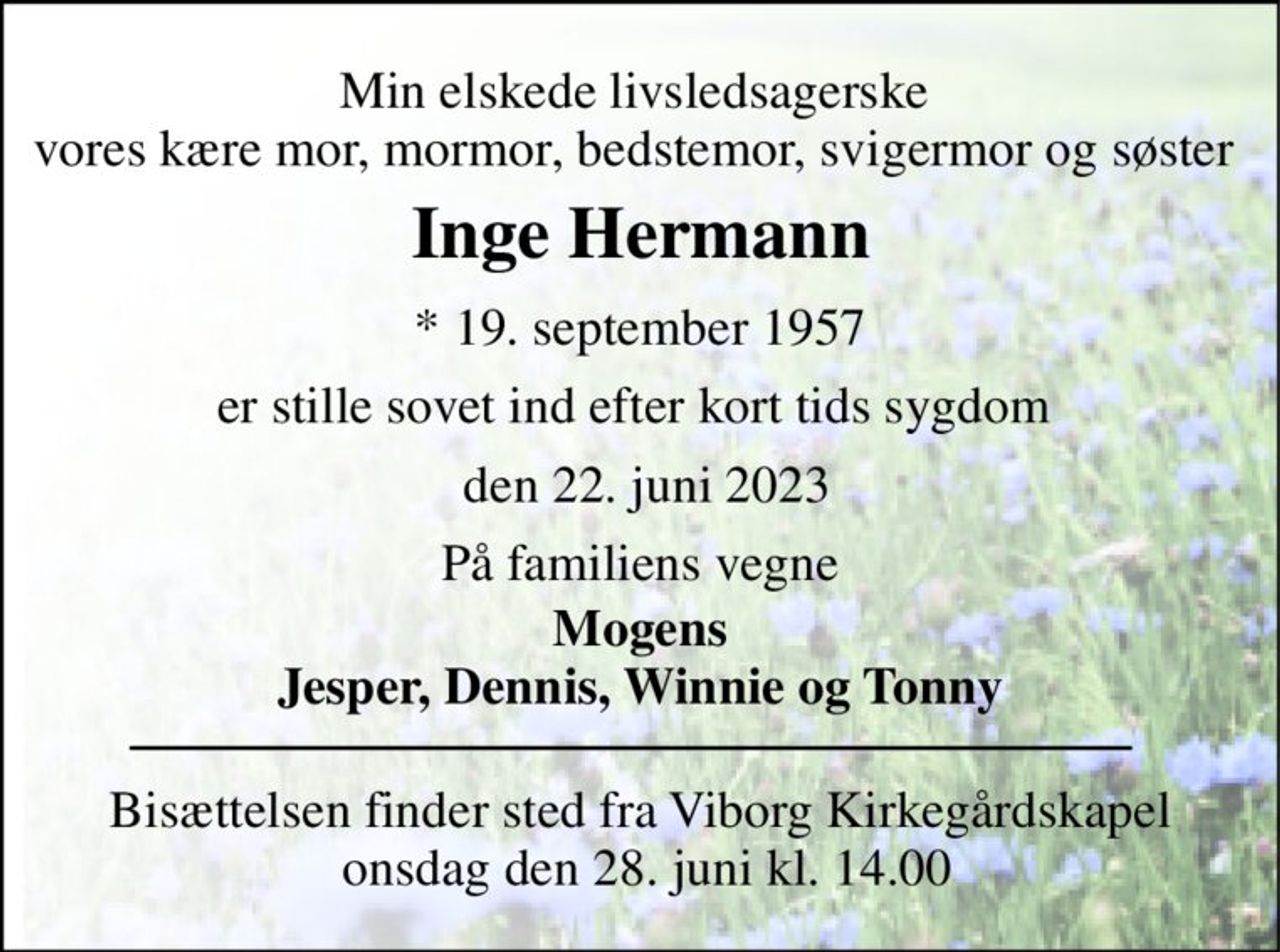 Inge Hermann | Dødsannoncer i Danmark