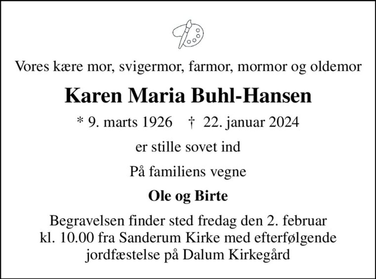 Karen Maria Buhl-Hansen | Dødsannoncer i Danmark