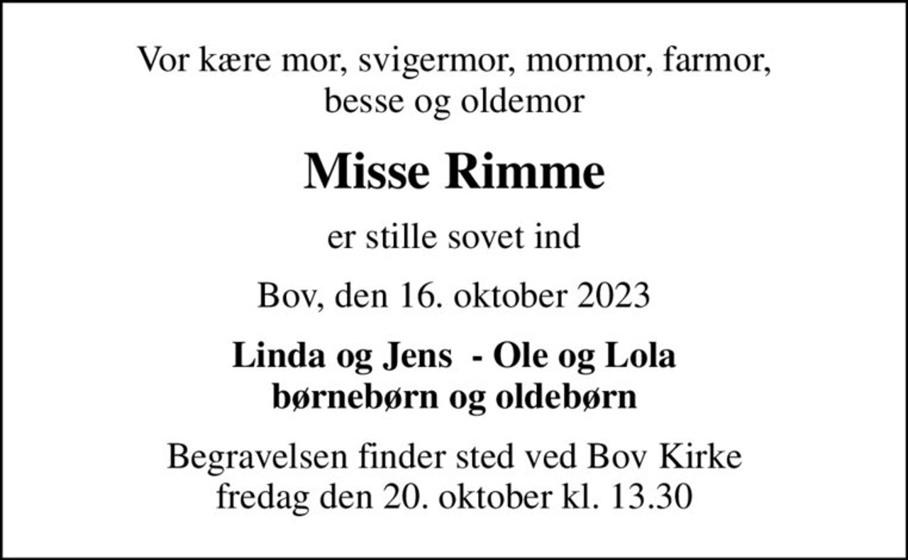Misse Rimme | Danmarks største medie for mindesider og dødsannoncer
