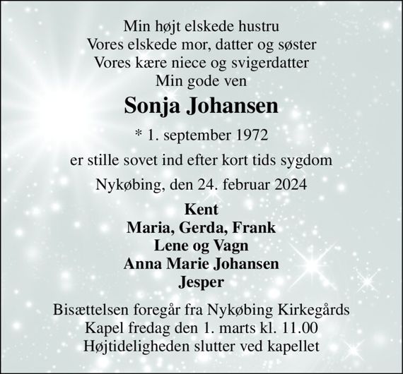 Sonja Johansen | Dødsannoncer i Danmark