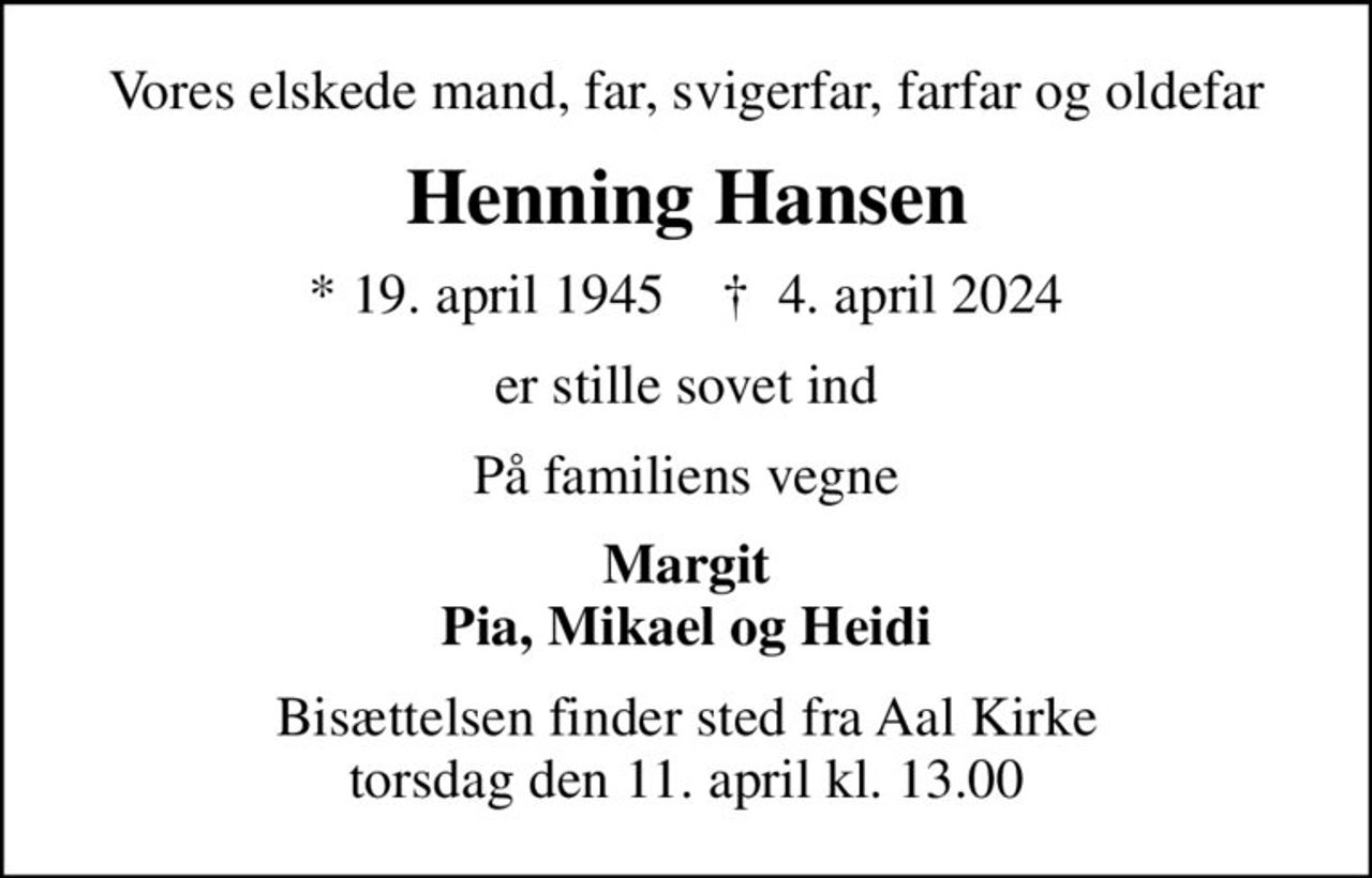 Henning Hansen | Danmarks største medie for mindesider og dødsannoncer