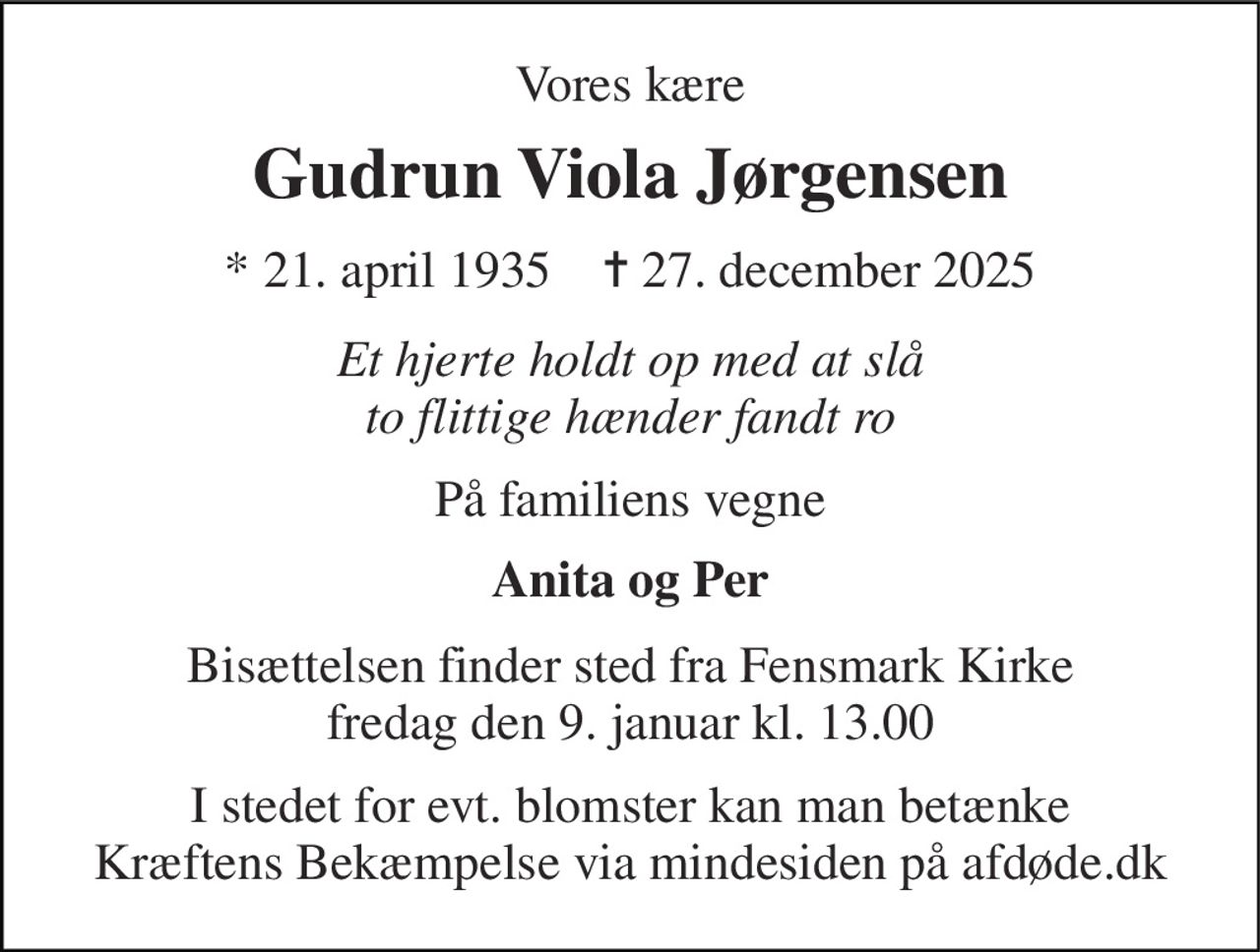 Gudrun Viola Jørgensen | Danmarks største medie for mindesider og ...