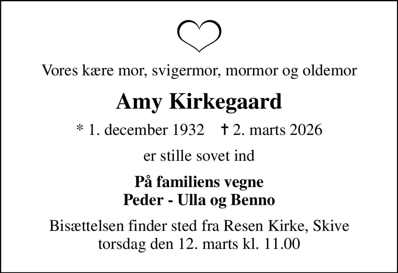 Amy Kirkegaard | Danmarks største medie for mindesider og dødsannoncer