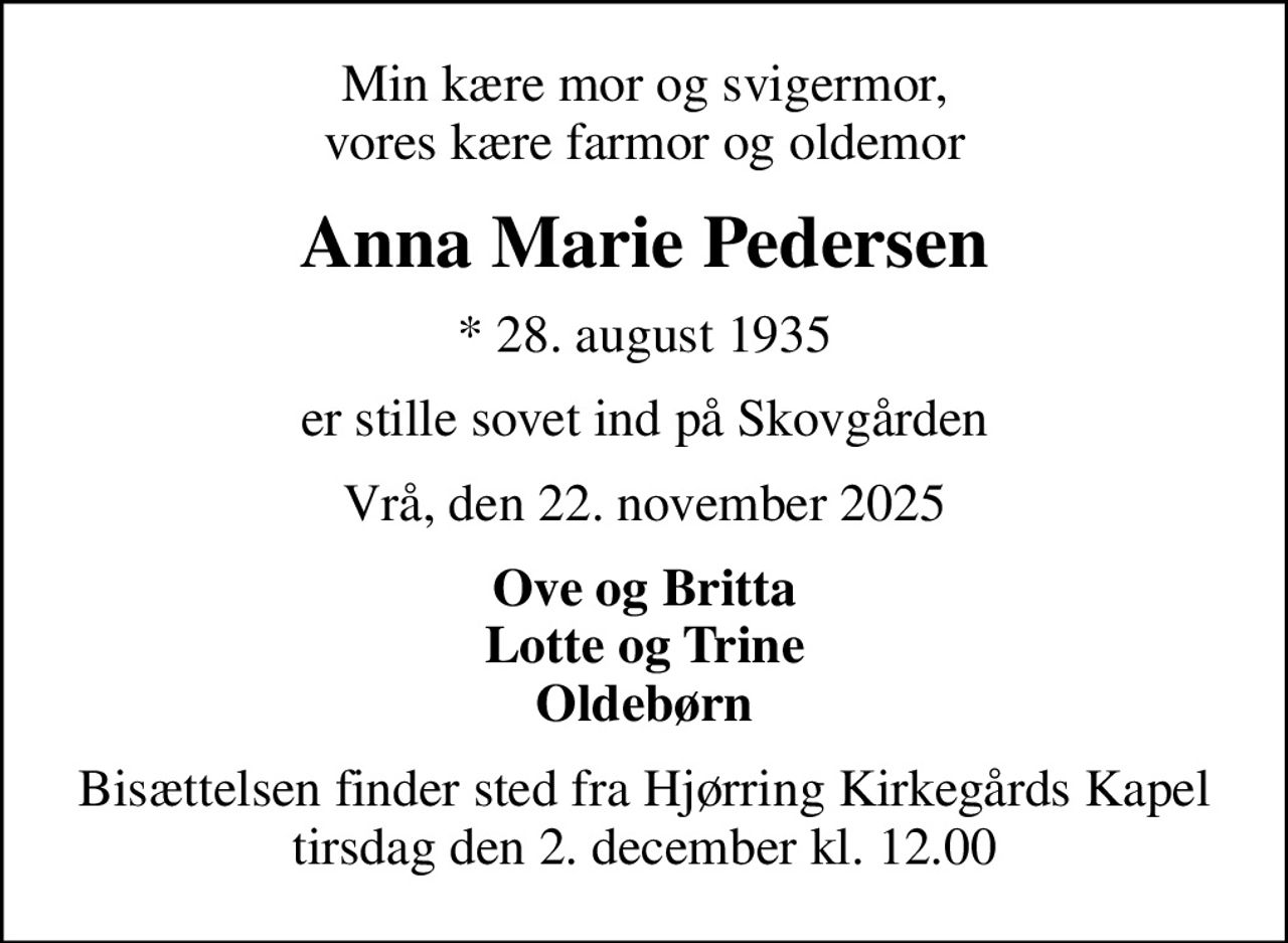 Anna Marie Pedersen | Danmarks største medie for mindesider og dødsannoncer