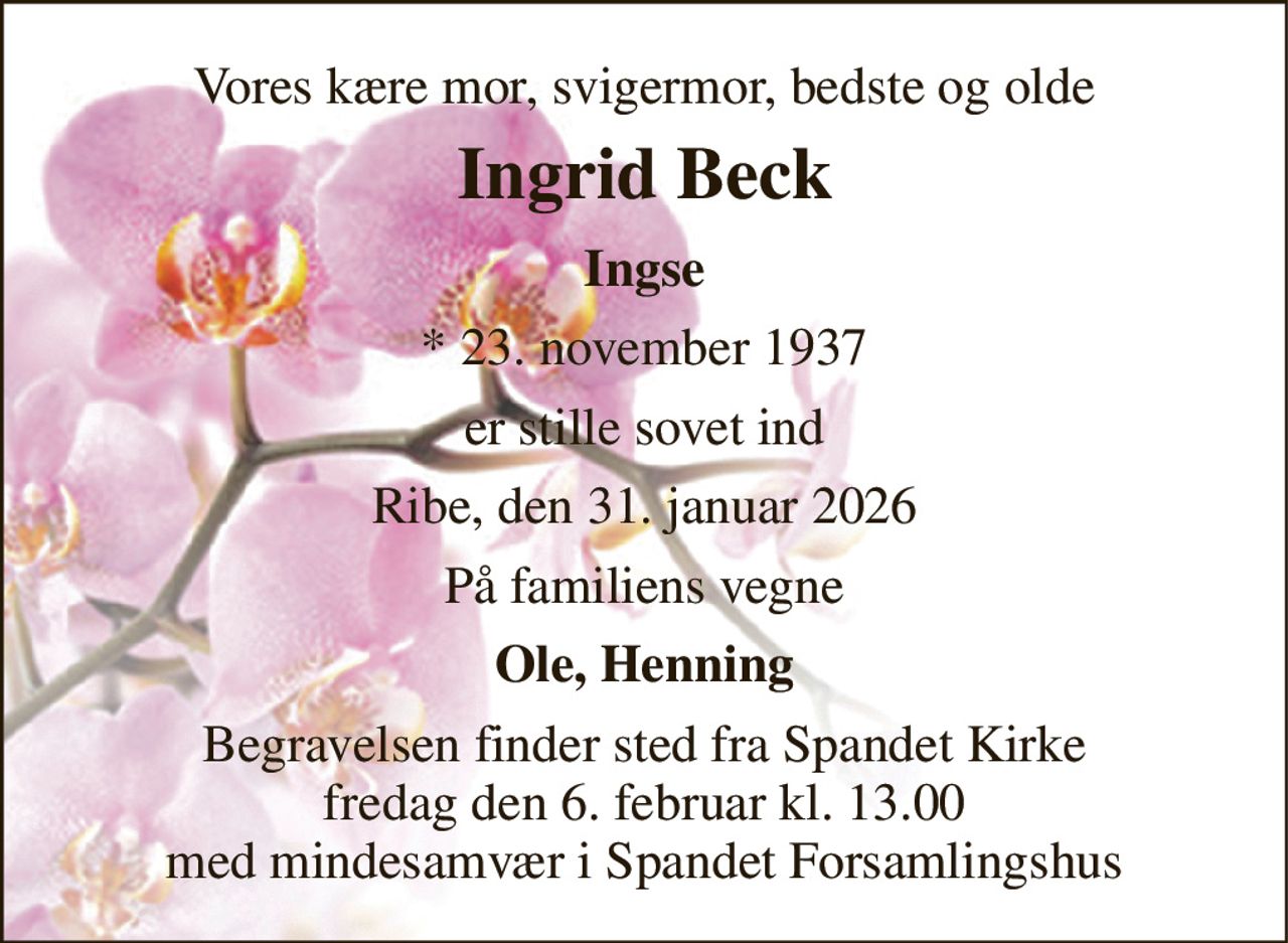 Ingrid Jensine Beck | Danmarks største medie for mindesider og dødsannoncer