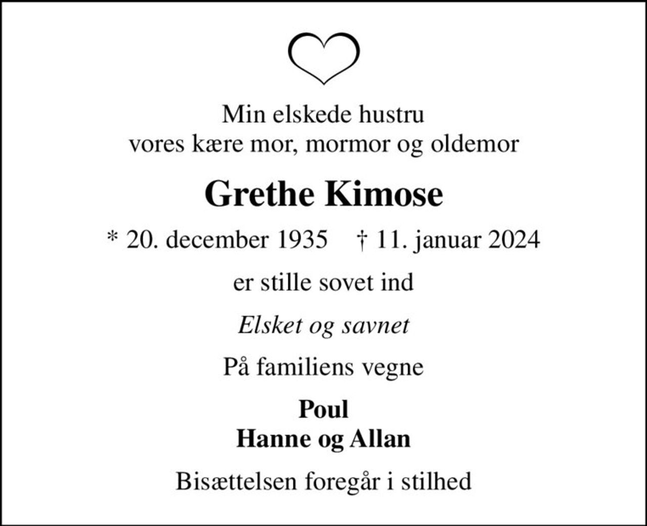 Grethe Kimose | Dødsannoncer i Danmark