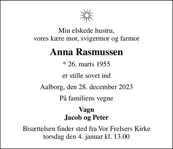 Anna Rasmussen | Dødsannoncer i Danmark