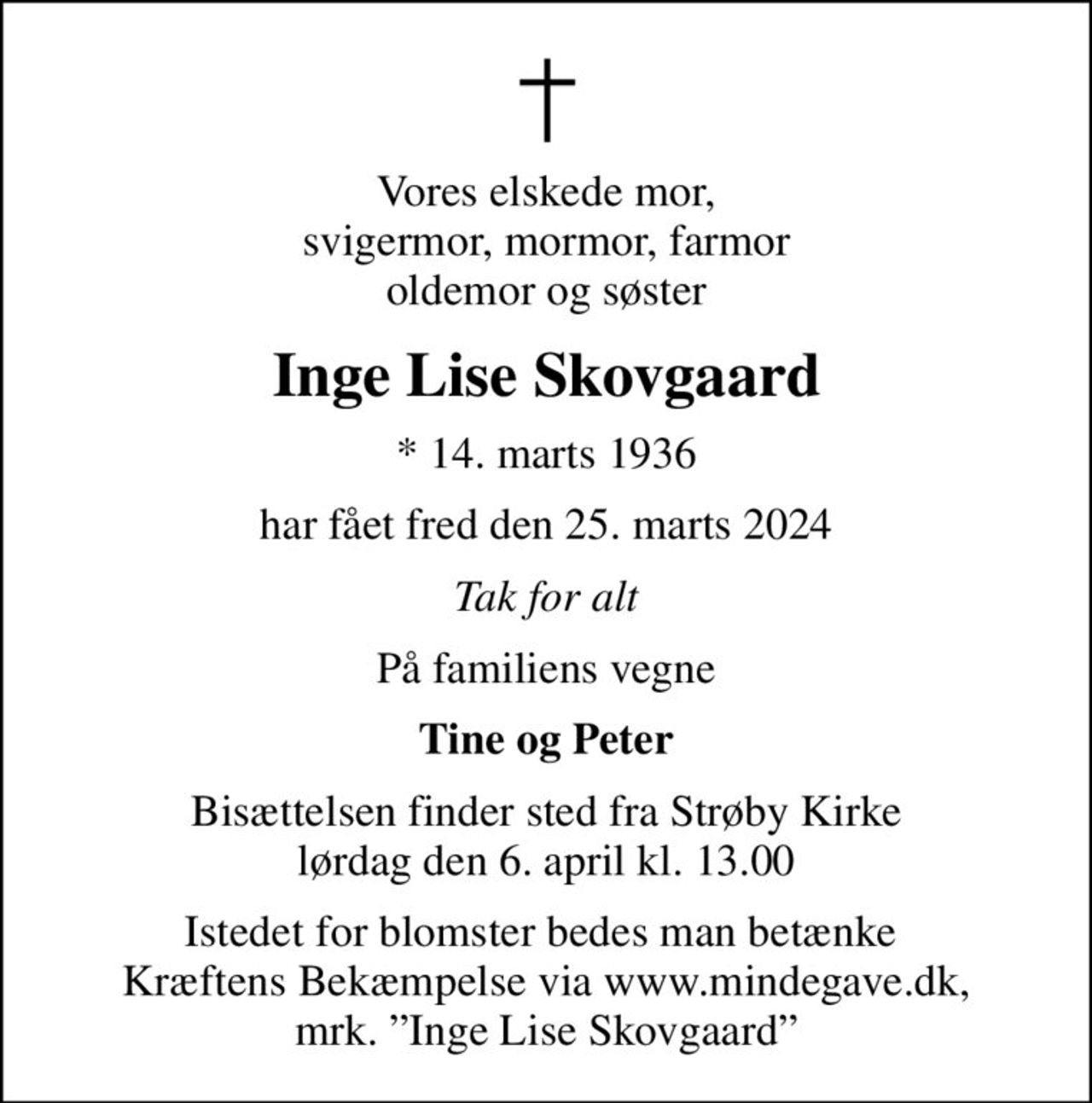 Inge Lise Skovgaard | Dødsannoncer i Danmark