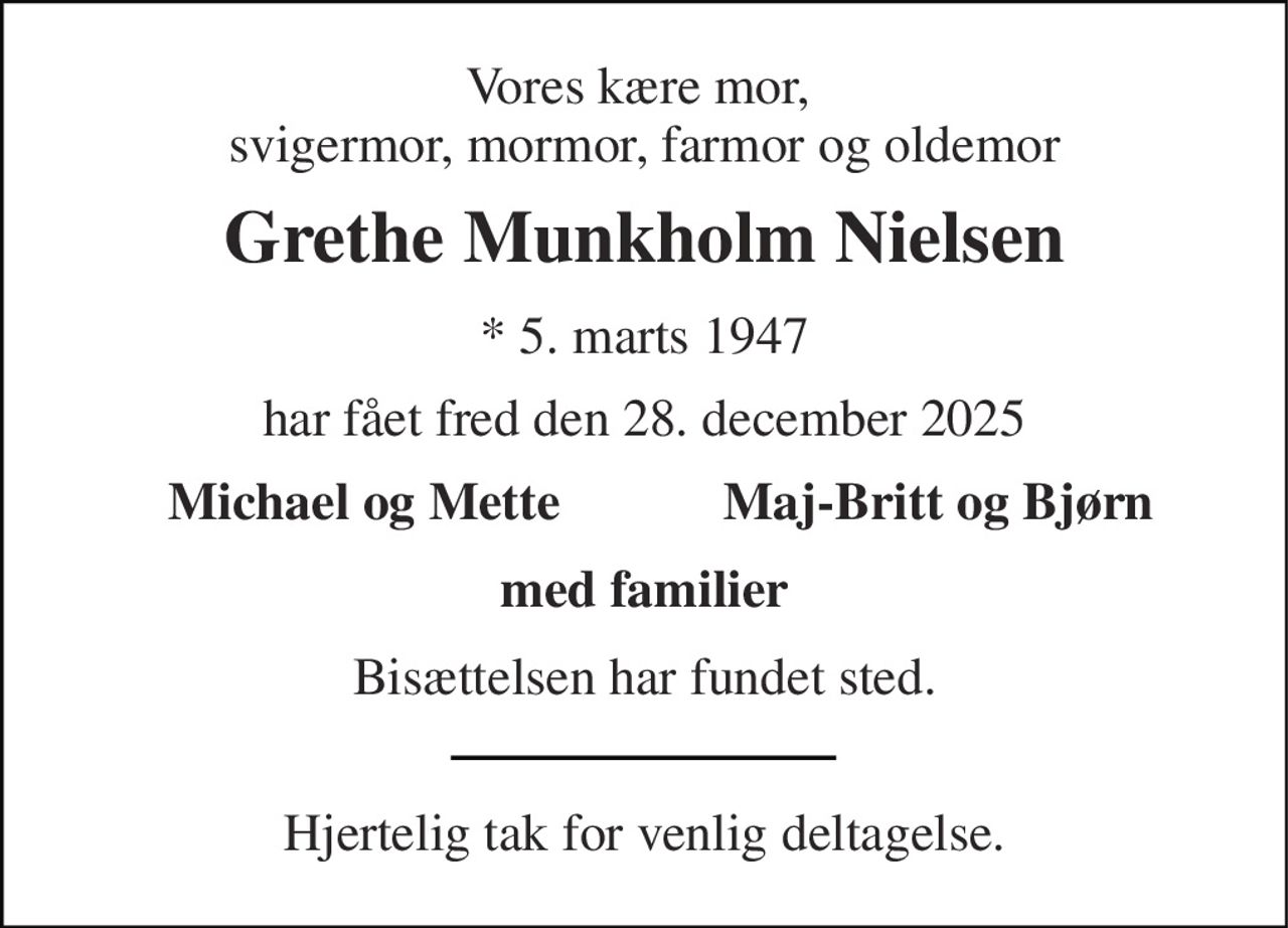 Grethe Munkholm Nielsen | Danmarks største medie for mindesider og ...